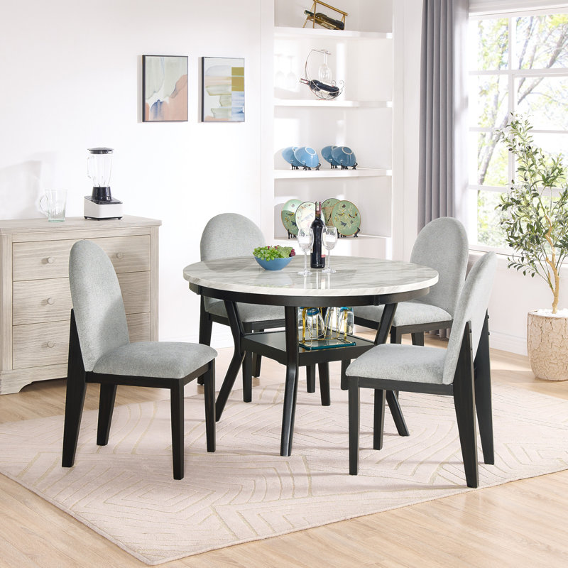 HLILish 5 Piece Dining Table And Chair Set Round Dining Table With 4 Upholstered Chairs Dining Table Set With Storage Wayfair